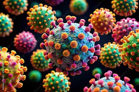 Microscopic Herpes Virus Replication Fast Multiplying Bacteria Cells Under Microscope High