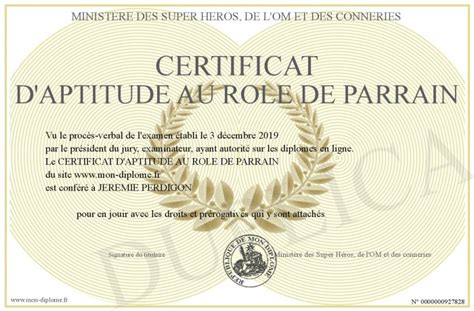 CERTIFICAT D APTITUDE AU ROLE DE PARRAIN