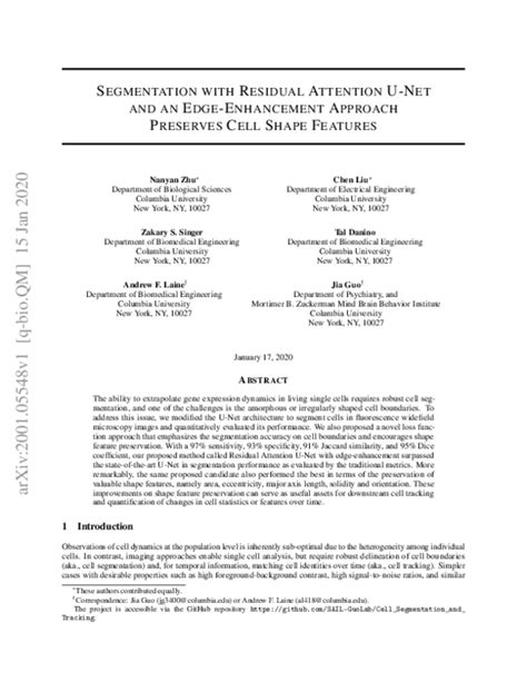 Pdf Segmentation With Residual Attention U Net And An Edge Enhancement Approach Preserves Cell