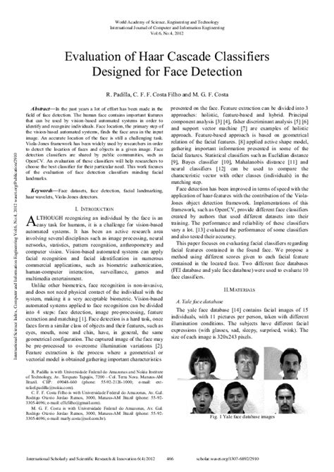 Pdf Evaluation Of Haar Cascade Classifiers Designed For Face Detection