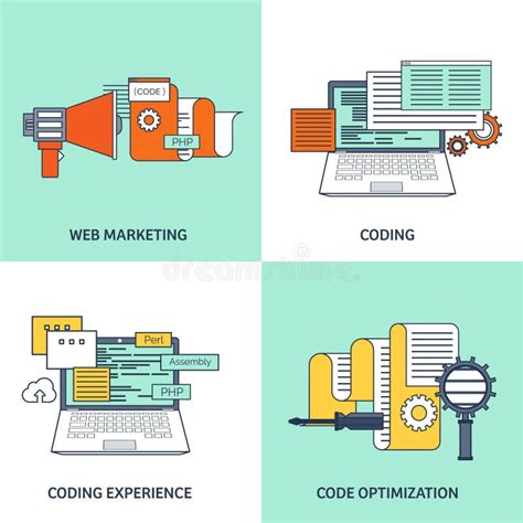 Vector Illustration Flat Background Coding Programming Seo Search