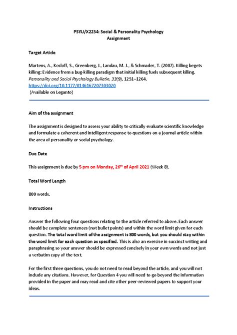 Psyu2234 Assignment Brief Psyux 2234 Social And Personality Psychology Assignment Target