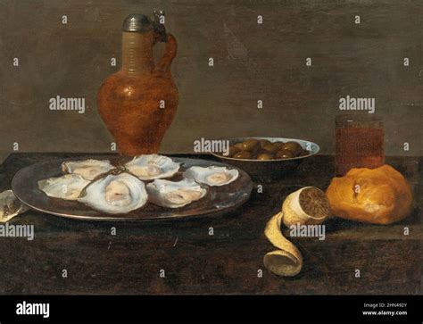 Jacob Van Es Circa 1596 1666 Still Life With Oysters Lemon Olives