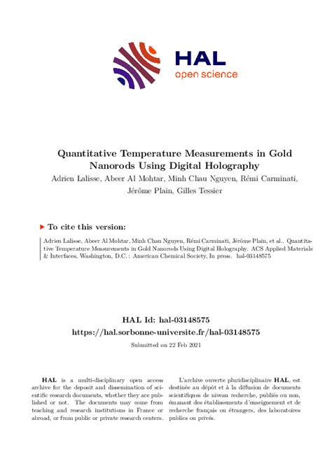 Pdf Quantitative Temperature Measurements In Gold Nanorods Using Digital Holography