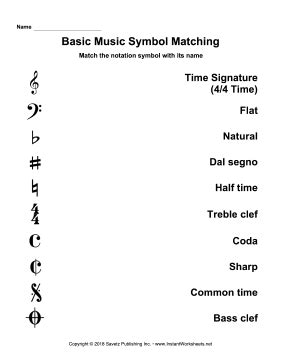 Matching Music Notation Symbols Worksheets Library