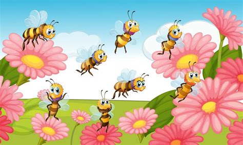 Bee Flower Vector Art Icons And Graphics For Free Download
