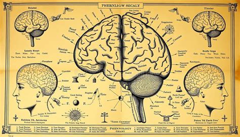 Brain Diagram Vintage Style Anatomy Illustration Medical Science Educational Chart Stock