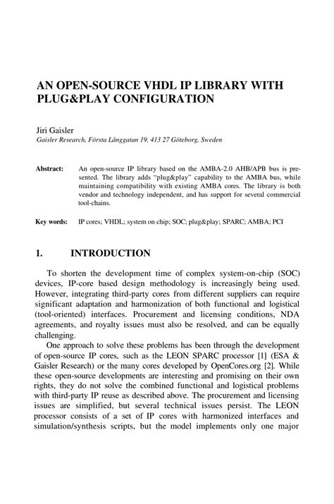 Pdf An Open Source Vhdl Ip Library With Plugandplay Configuration