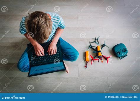 Boy Programming Drone Stem Education Learning Modern Technology Stock
