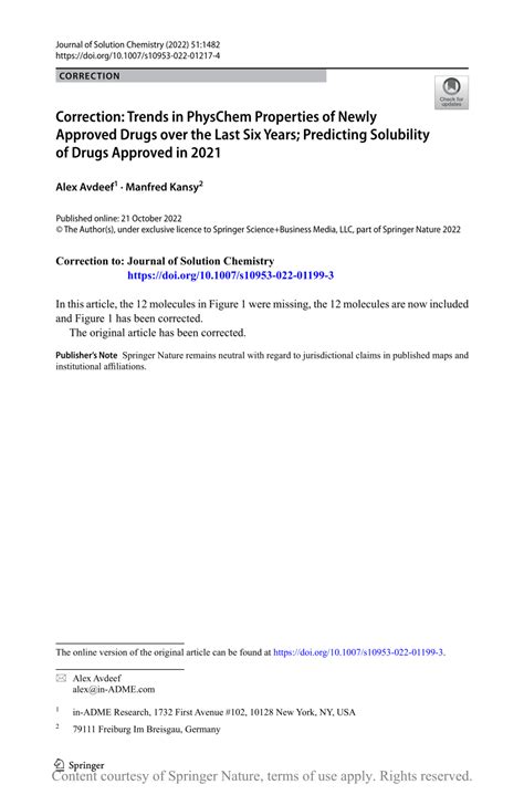 Correction Trends In Physchem Properties Of Newly Approved Drugs Over