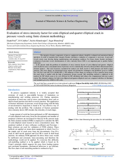 Pdf Evaluation Of Stress Intensity Factor For Semi Elliptical And Quarter Elliptical Crack In