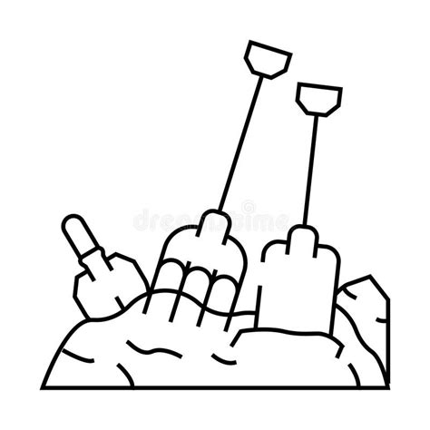 Pitchfork And Shovel Tool On Compost Pile Line Icon Vector Illustration Stock Illustration