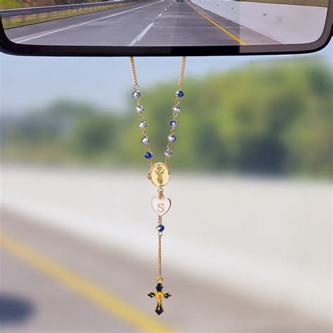 Rosario Con Foto Personalizada En Forma De Cruz Para Volante Con Inicial De Corazón Adorno Para
