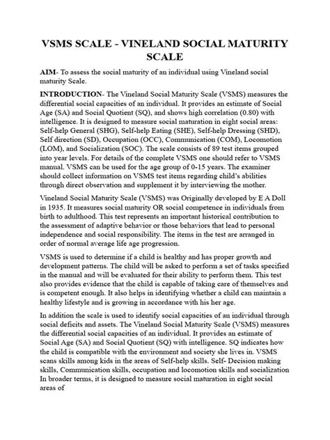 Vsms Scale Pdf Intelligence Awareness
