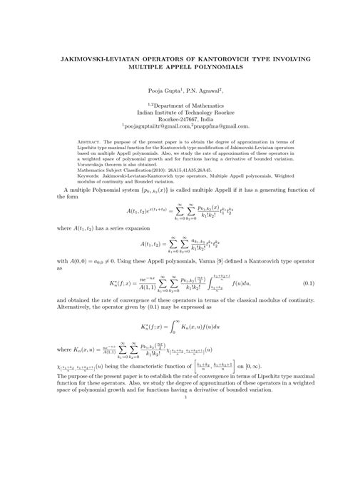 Pdf Jakimovski Leviatan Operators Of Kantorovich Type Involving Multiple Appell Polynomials