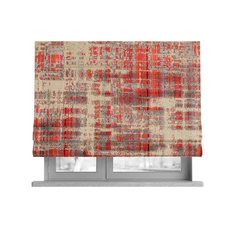 Abstract Pattern In Red Orange Grey Colour Velvet Upholstery Fabric Jo