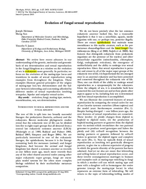 Pdf Evolution Of Fungal Sexual Reproduction