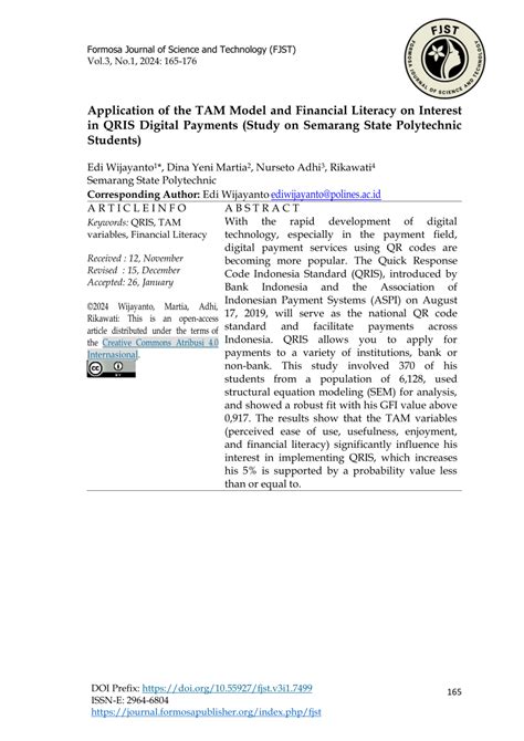 Pdf Application Of The Tam Model And Financial Literacy On Interest