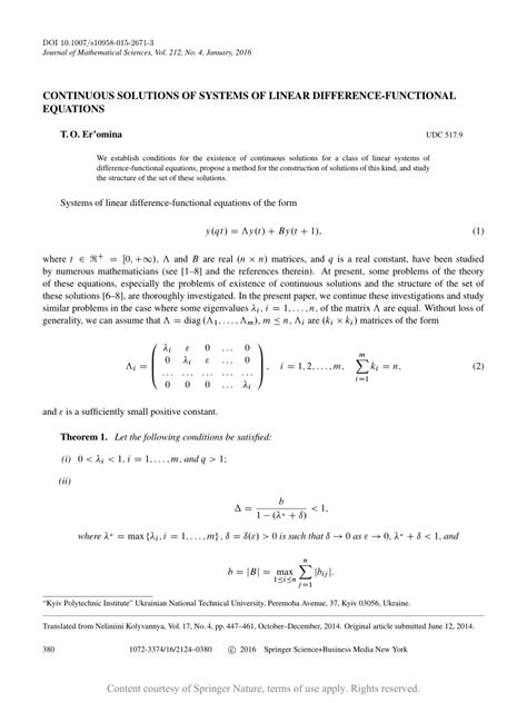 Continuous Solutions Of Systems Of Linear Difference Functional Equations
