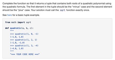 Solved Complete The Function So That It Returns A Tuple That