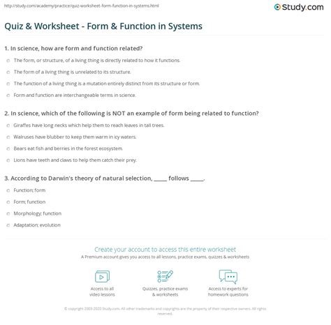 Quiz Worksheet Form Function In Systems Study Com