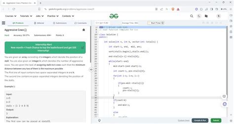 Resolved Binary Search Problem With Agressive Cow Siddhant Katare