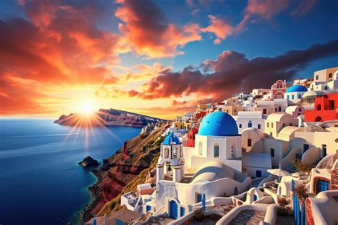 Santorini Greece Picturesque View Of Oia Village At Sunset Beautiful