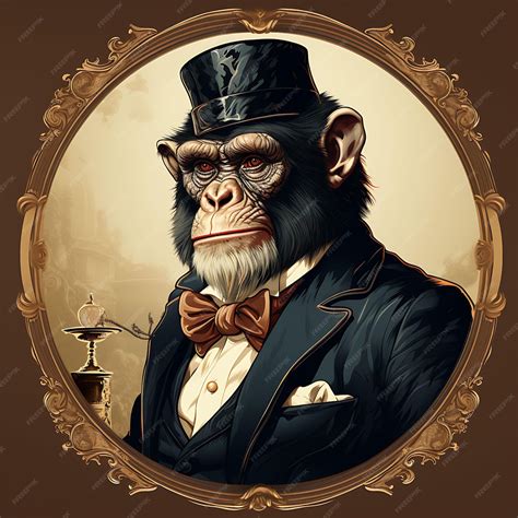 Premium Ai Image Portrait Of Monkey Holding A Cane With Gentleman