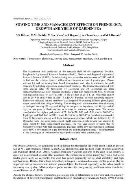 Pdf Sowing Time And Management Effects On Phenology Growth And Yield