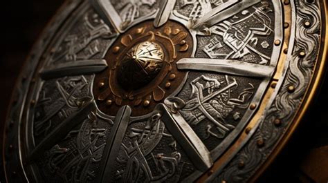 Escudo De Los Hoplitas Con Símbolo Lambda Y Grabados Míticos Imagen