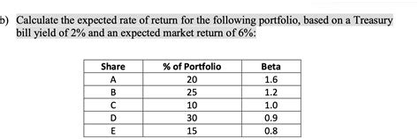 Solved B Calculate The Expected Rate Of Return For The Chegg Com
