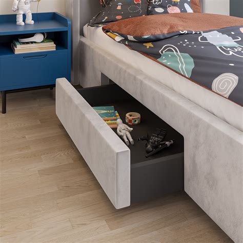 Grey Velvet Single Bed Frame With Storage Drawer Phoebe Furniture123