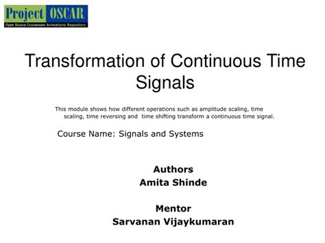 Ppt Transformation Of Continuous Time Signals Powerpoint Presentation