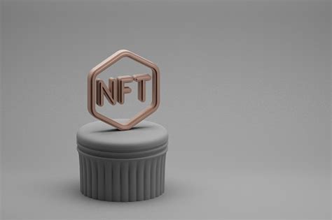 아름다운 추상적 인 삽화 Nft 토큰 기호 아이콘은 열 스탠드와 멋진 배경에 있습니다 3d 렌더링 그림 디자인의 배경 패턴 3차원 형태에 대한 스톡 사진 및 기타 이미지