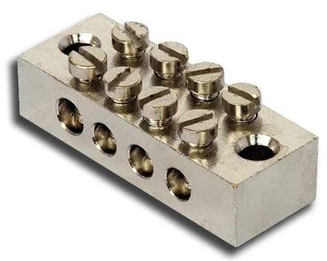 Ea13 Earthing Block For Mains Earth Tails 4 Way Brass Nickel Plated
