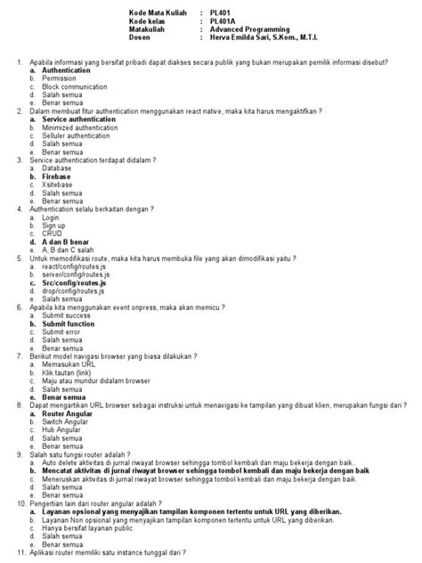 Soal Uas Advanced Programming Pdf
