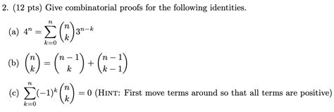 Solved 2 12 Pts Give Combinatorial Proofs For The