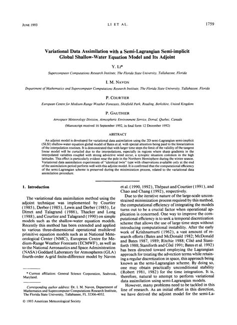 Pdf Variational Data Assimilation With A Semi Lagrangian Semi Implicit Global Shallow Water
