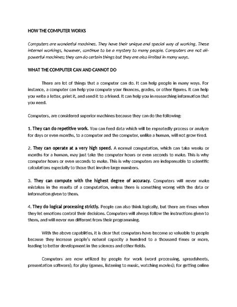 Cyberwhiz 7 Lesson 3 How The Computer Works How The Computer Works