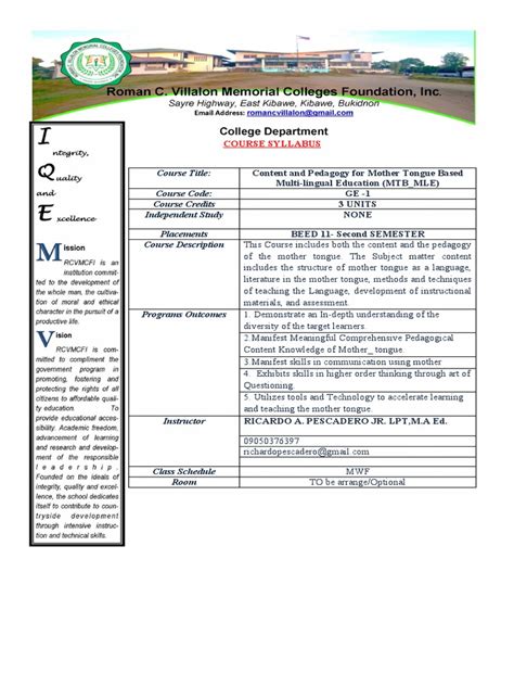 Ge 1 Syllabus Pdf Language Education Pedagogy