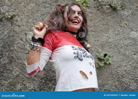 Cosplayer Girl Dressed As Harley Quinn Character From The Dc Universe