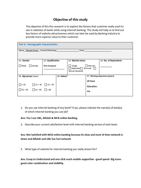 Sample Questionnaire 1 Pdf Online Banking Banks And Banking