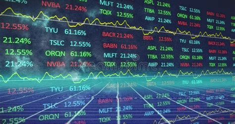Image Of Stock Market Data Processing Over Grid Network Against Blue Background Stock