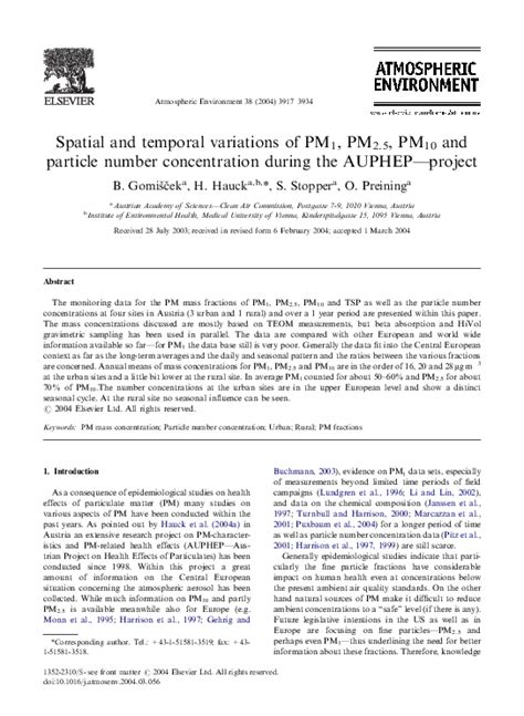 Pdf Spatial And Temporal Variations Of Pm1 Pm25 Pm10 And Particle