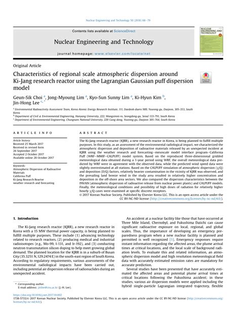 Pdf Characteristics Of Regional Scale Atmospheric Dispersion Around Ki Jang Research Reactor