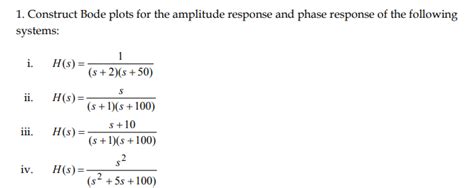 Solved 1 Construct Bode Plots For The Amplitude Response