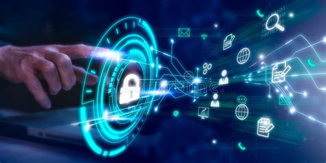 Hand Touching Padlock In Concept Of Cyber Security And Internet Privacy Data Protection Stock