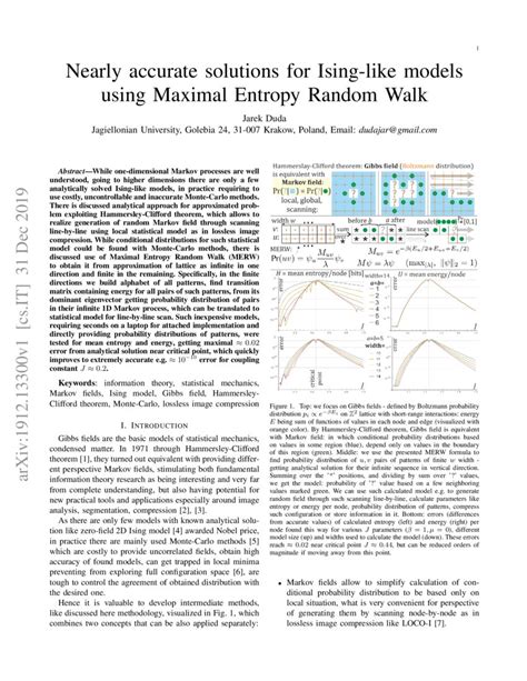 Nearly Accurate Solutions For Ising Like Models Using Maximal Entropy Random Walk Deepai