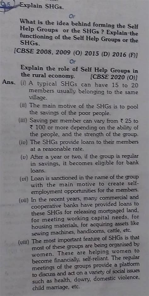 5 Explain Shgs What Is The Idea Behind Forming The Self Help Groups Or