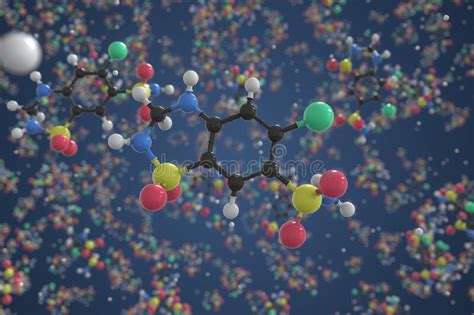 Hydrochlorothiazide Molecule Made With Balls Conceptual Molecular Model Chemical 3d Rendering
